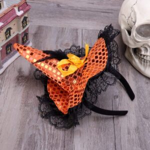 BinaryABC Halloween Witch Hat Headband for Halloween Costume Dress up Party Supplies(Bow Random Color) Orange