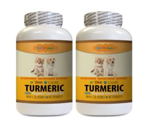 cat anxiety supplements - turmeric with coconut and hemp oil for dogs and cats - natural treats - anxiety relief - joint health - cat hemp oil anxiety - 120 treats (2 bottles)