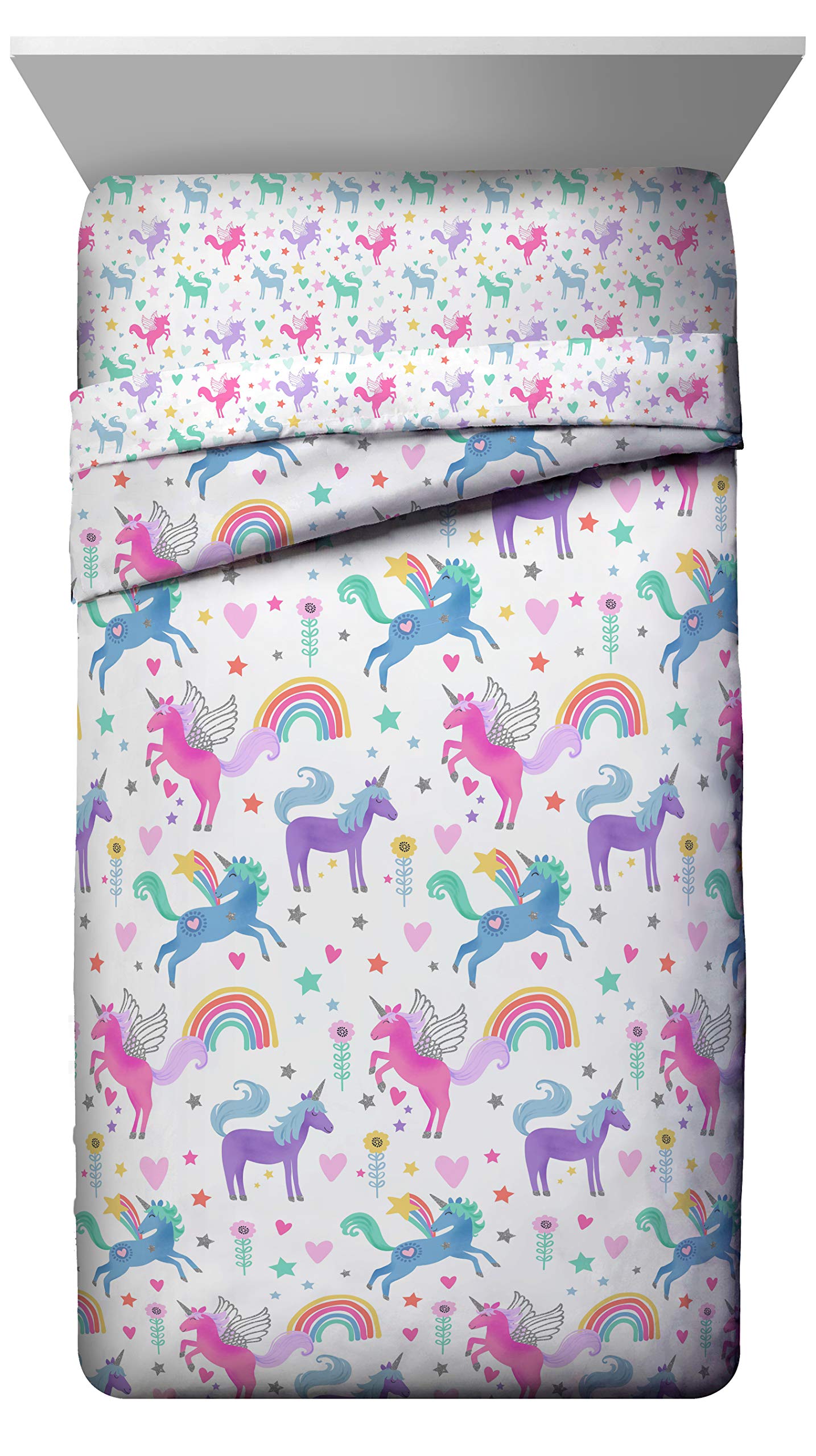 Jay Franco Unicorn Rainbow 4 Piece Twin Bed Set - Includes Comforter & Sheet Set - Super Soft Fade Resistant Microfiber