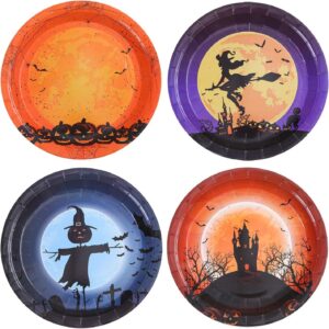 aneco 60 pieces halloween party plates paper plates disposable plates round plates party supplies for halloween party, 9 inches