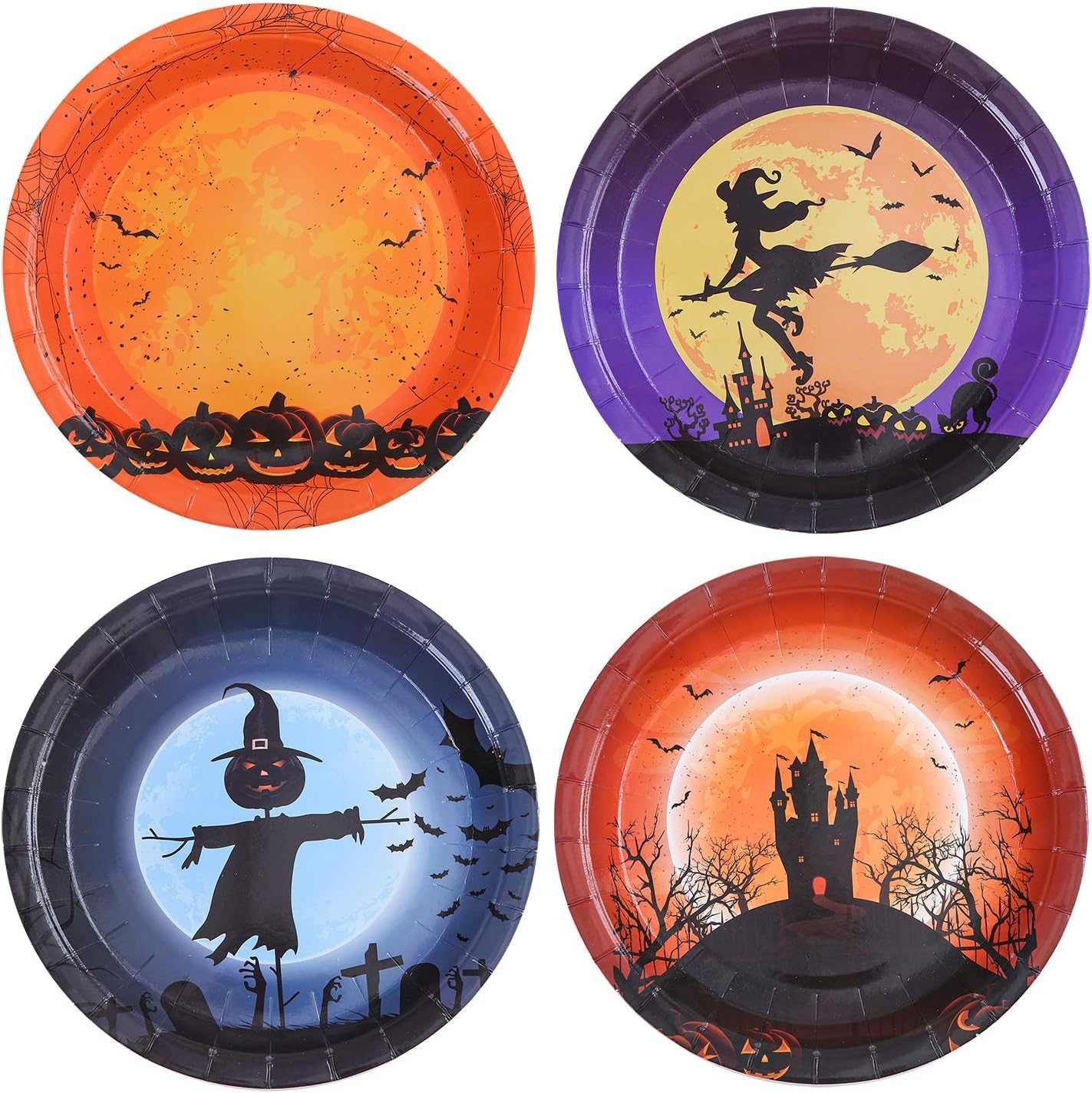 Aneco 60 Pieces Halloween Party Plates Paper Plates Disposable Plates Round Plates Party Supplies for Halloween Party, 9 Inches