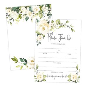 white rose invitations for all occasions - elegant invites perfect for weddings, bridal showers, birthdays, engagements, bachelorette parties, receptions, anniversaries - envelopes not included