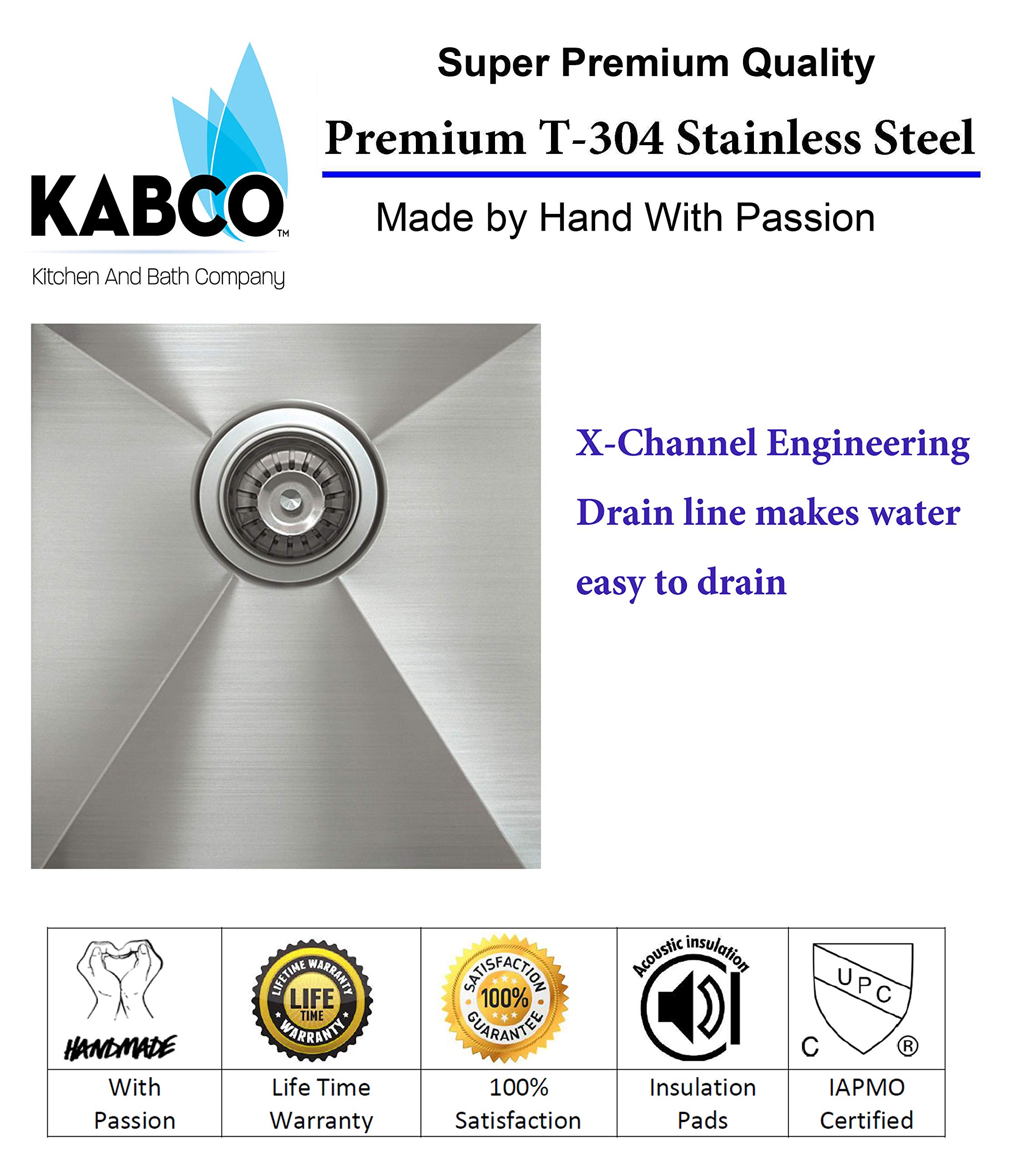 KABCO K-SSZRIS5 16 Gauge 28 Inch Undermount Zero Radius Stainless Steel Kitchen Sink Big Single Bowl Stainless Steel Grid Combo Package 28"L X 18"W X 10"D Inch