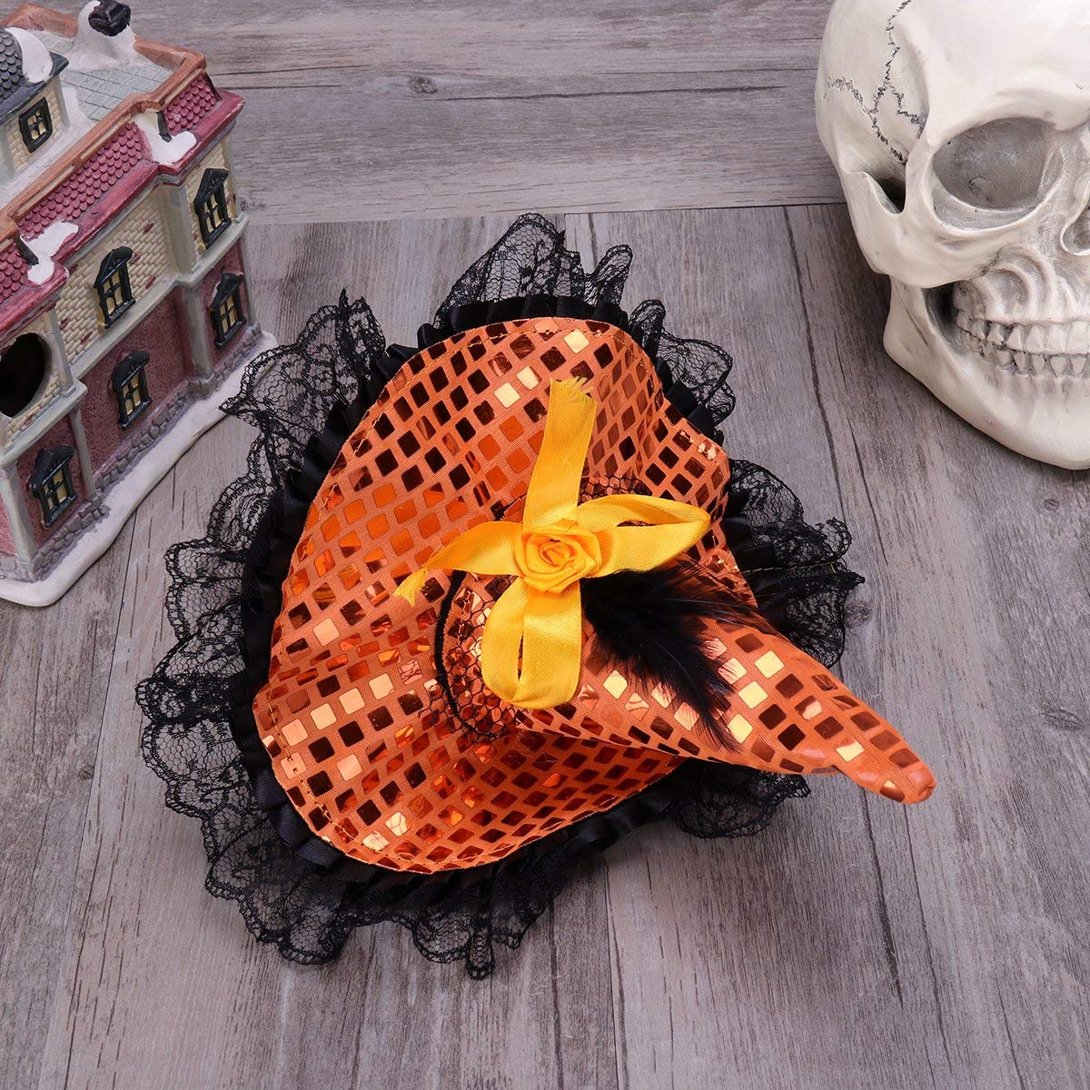 BinaryABC Halloween Witch Hat Headband for Halloween Costume Dress up Party Supplies(Bow Random Color) Orange