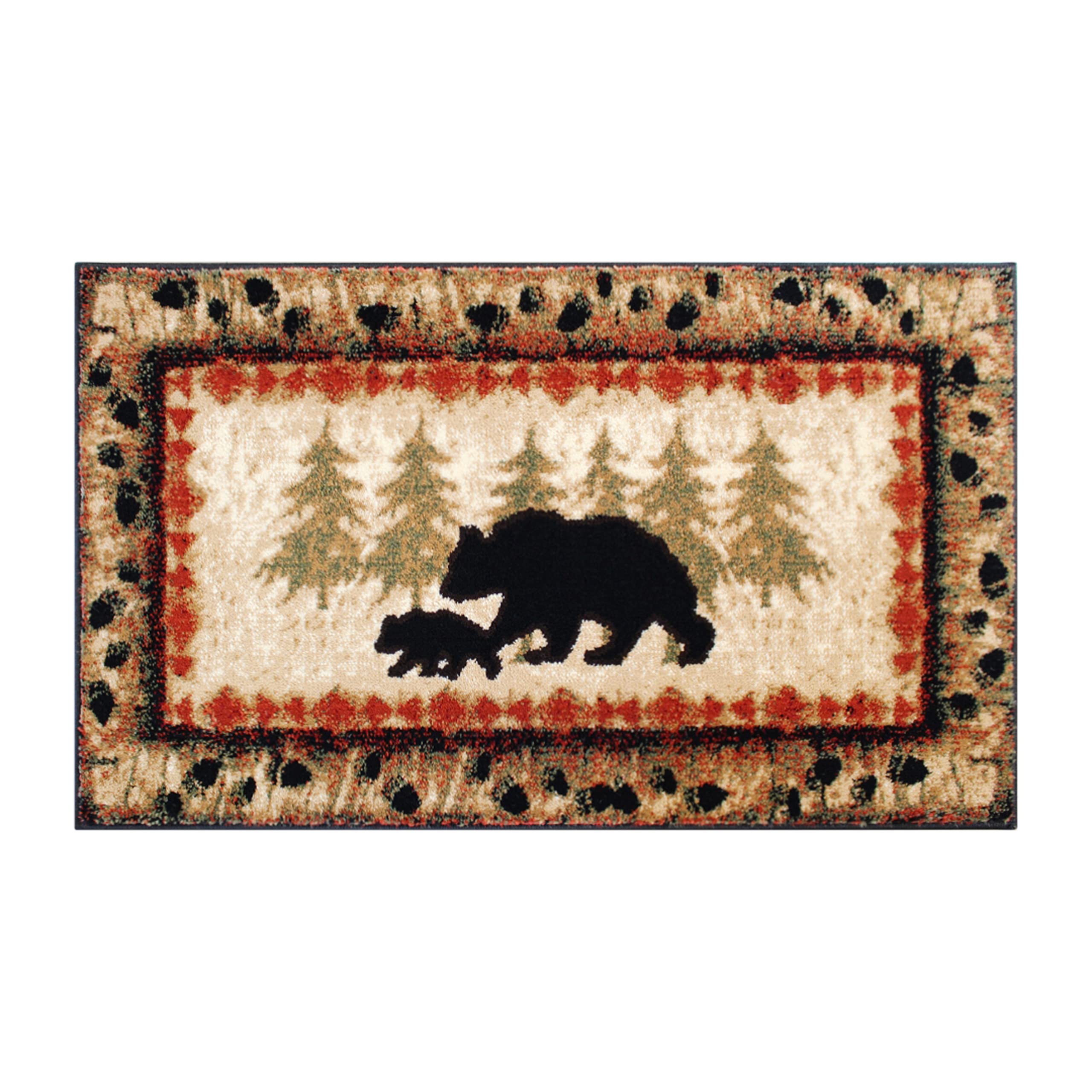 Masada Masada Rugs 2'x3' Cabin/Lodge Theme Area Rug with Bear and Cub Scene