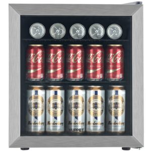 kuppet mini fridge cooler - 62 can beverage refrigerator glass door for beer soda or wine, glass door small drink dispenser machine clear front removable for home, office or bar, 1.6cu.ft