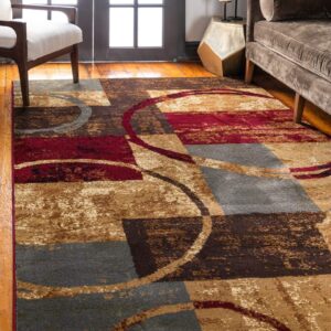 Unique Loom Barista Collection Area Rug - Kouillou (6' 1" x 9' Rectangle, Multi/ Brown)