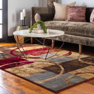 Unique Loom Barista Collection Area Rug - Kouillou (6' 1" x 9' Rectangle, Multi/ Brown)