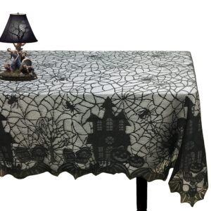 joysail halloween tablecloth - gothic black lace spider web table cover for halloween masquerade, dinner party, scary movie nights table decorations - 54x72 inches