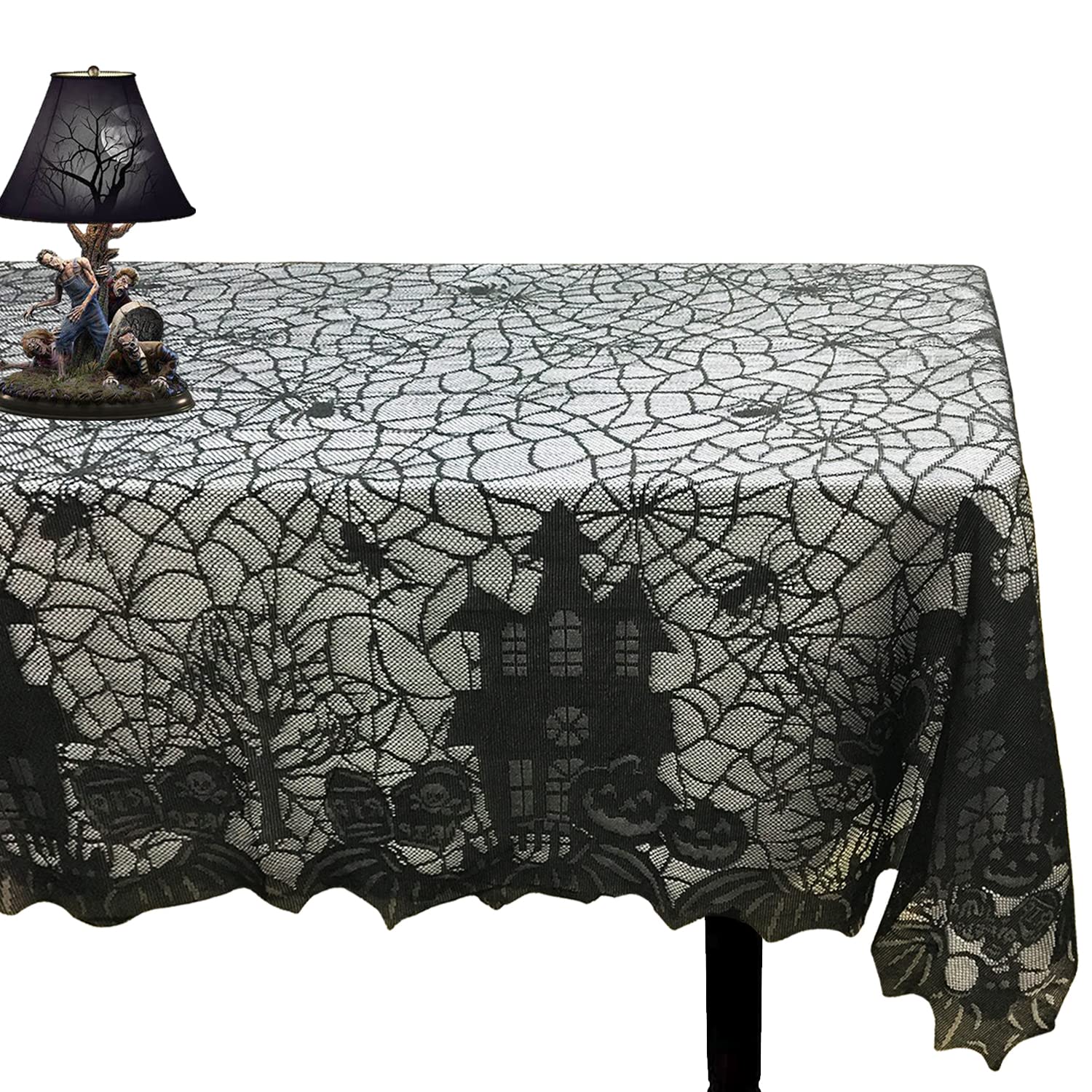 Joysail Halloween Tablecloth - Gothic Black Lace Spider Web Table Cover for Halloween Masquerade, Dinner Party, Scary Movie Nights Table Decorations - 54x72 Inches