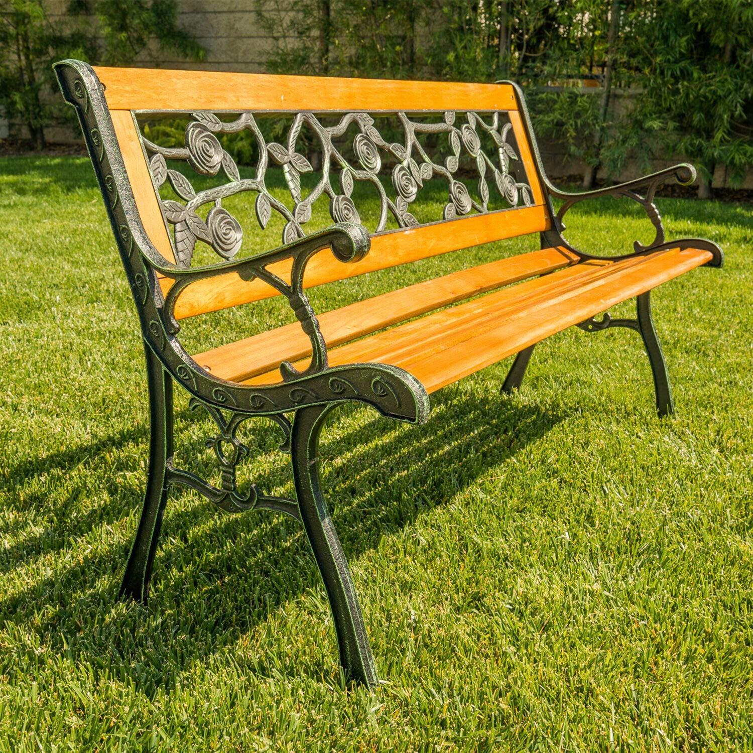 Dkeli Garden Bench Park Bench Outdoor Bench for Outdoors 50" Metal Porch Chair Cast Iron Hardwood Furniture, 480LBS Weight Capacity, for Park Yard Patio Deck Lawn