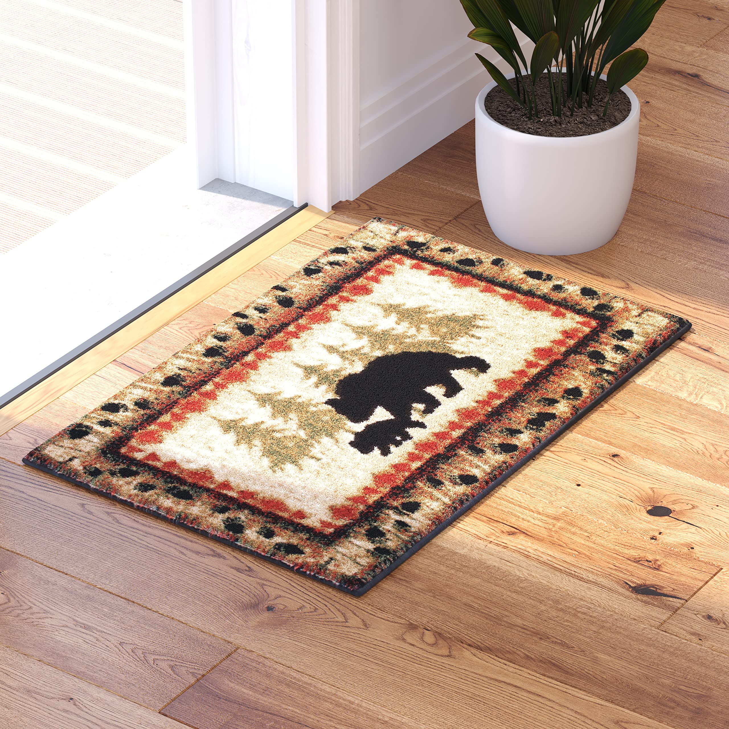 Masada Masada Rugs 2'x3' Cabin/Lodge Theme Area Rug with Bear and Cub Scene