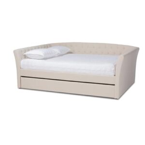 baxton studio delora modern and contemporary beige fabric upholstered full size daybed with roll-out trundle bed