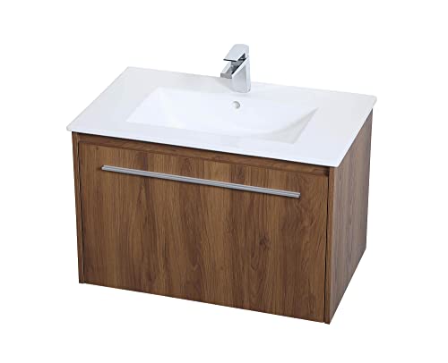 Elegant Kitchen and Bath 30 inch Single Bathroom Floating Vanity - Walnut Brown