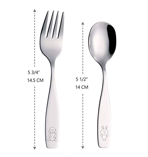 ANNOVA Kids Silverware 12 Pieces Children's Safe Flatware Set Stainless Steel - 6 x Safe Forks, 6 x Children Dinner Spoons, Toddler Utensils, Metal Cutlery Set for Lunchbox (Engraved Dog Bunny)