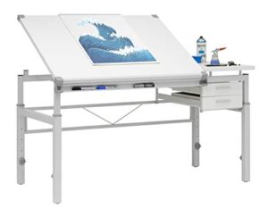 studio designs graphix ii pro line split top height adjustable drafting, drawing table with 39.5" x 30" tilting top,white