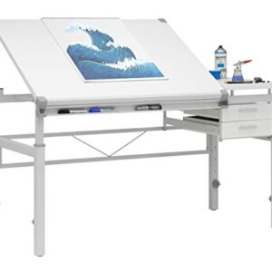 Studio Designs Graphix II Pro Line Split Top Height Adjustable Drafting, Drawing Table with 39.5" x 30" Tilting Top,White