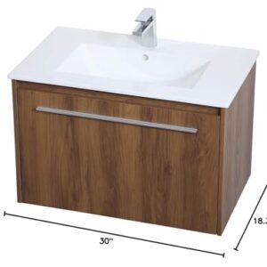 Elegant Kitchen and Bath 30 inch Single Bathroom Floating Vanity - Walnut Brown