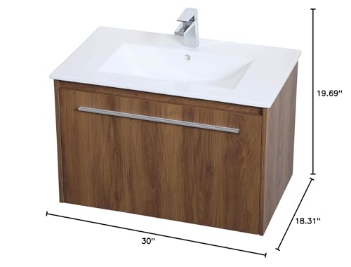 Elegant Kitchen and Bath 30 inch Single Bathroom Floating Vanity - Walnut Brown