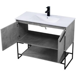 Elegant Decor Gerard 40" Single Porcelain Top Bathroom Vanity in Concrete Gray