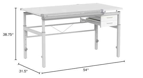 Studio Designs Graphix II Pro Line Split Top Height Adjustable Drafting, Drawing Table with 39.5" x 30" Tilting Top,White