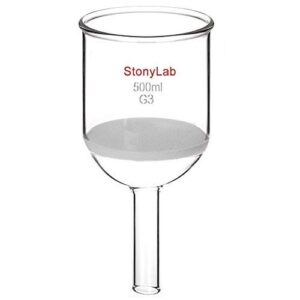 stonylab borosilicate glass buchner filtering funnel with fine frit (g3), 94mm inner-diameter, 100mm depth (500 ml)