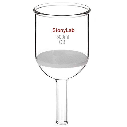 StonyLab Borosilicate Glass Buchner Filtering Funnel with Fine Frit (G3), 94mm Inner-Diameter, 100mm Depth (500 ml)