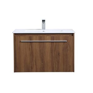 Elegant Kitchen and Bath 30 inch Single Bathroom Floating Vanity - Walnut Brown