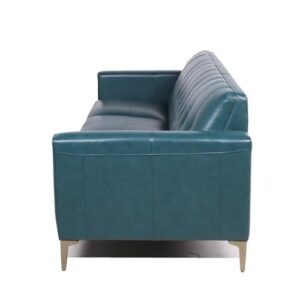 MAKLAINE 86" Top Grain Genuine Leather Tufted 3 Seater Sofa, Mid Century Modern Couch with Excellent Craftsmanship, Turquoise