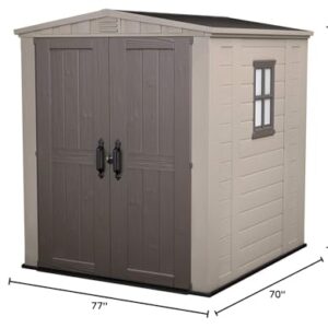 Keter 213562 Factor 6 x 6 All Weather Resistant Resin Outdoor Storage Shed 2 Shelves Included and Built-In Ventilation, Beige and Brown