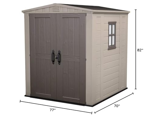 Keter 213562 Factor 6 x 6 All Weather Resistant Resin Outdoor Storage Shed 2 Shelves Included and Built-In Ventilation, Beige and Brown