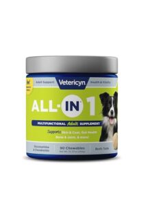 vetericyn all-in 1 multifunctional dog supplement | digestive enzymes + glucosamine and chondroitin for bone and joint support + vitamins, antioxidants, prebiotics, probiotics, and omegas. 90 count