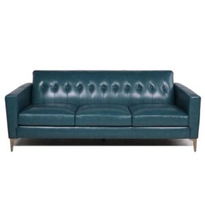 MAKLAINE 86" Top Grain Genuine Leather Tufted 3 Seater Sofa, Mid Century Modern Couch with Excellent Craftsmanship, Turquoise