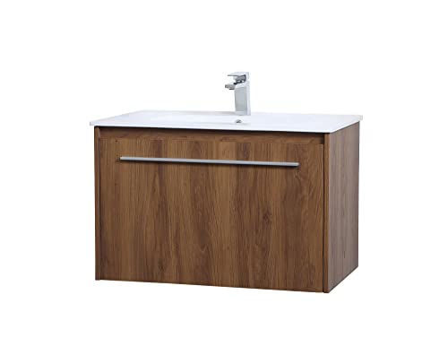 Elegant Kitchen and Bath 30 inch Single Bathroom Floating Vanity - Walnut Brown