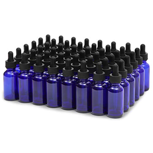 48 Count 1 oz Blue Glass Dropper Bottles and 6 Funnels (30 ml, 54 Pieces)