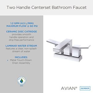 Gerber Avian 4 in. Centerset 2-Handle Bathroom Faucet with Metal Touch Down Drain, Chrome