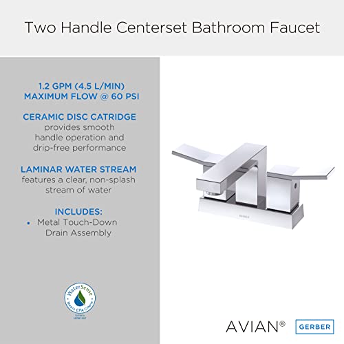 Gerber Avian 4 in. Centerset 2-Handle Bathroom Faucet with Metal Touch Down Drain, Chrome