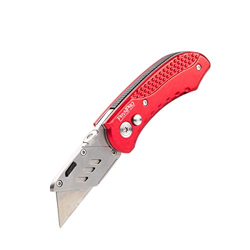 PrvnPro Folding Utility Knife with Belt Latch, Red