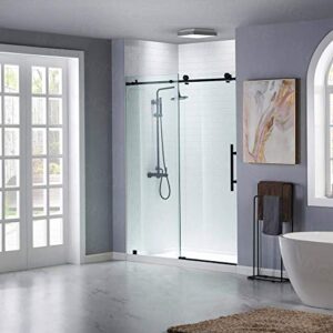 WOODBRIDGE Frameless Sliding Shower, 56"-60" Width, 76" Height, 3/8" (10 mm) Clear Tempered Glass, Black Finish, Designed for Smooth Door Closing. MBSDC6076-MBL, 60"x 76" Matte Black