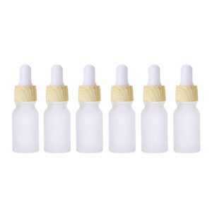 furnido 10ml white frost glass dropper bottle,refillable cosmetic packaging eye dropper container vials essential oil bottles with wood grain lid travel glass essence bottle,dropper vial-6 pack