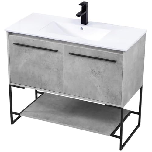 Elegant Decor Gerard 40" Single Porcelain Top Bathroom Vanity in Concrete Gray