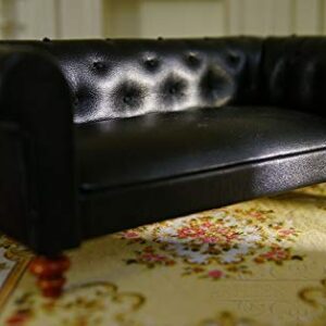 ARTLEER 1/12 Furniture Long Sofa Office Sofa Leather Black Handmade Exquisite Deluxe SF148