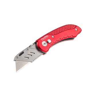 prvnpro folding utility knife with belt latch, red