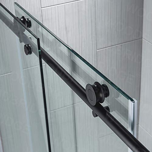 WOODBRIDGE Frameless Sliding Shower, 56"-60" Width, 76" Height, 3/8" (10 mm) Clear Tempered Glass, Black Finish, Designed for Smooth Door Closing. MBSDC6076-MBL, 60"x 76" Matte Black