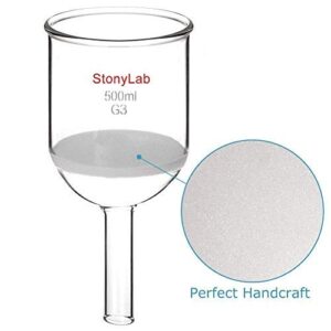 StonyLab Borosilicate Glass Buchner Filtering Funnel with Fine Frit (G3), 94mm Inner-Diameter, 100mm Depth (500 ml)