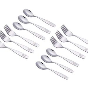 ANNOVA Kids Silverware 12 Pieces Children's Safe Flatware Set Stainless Steel - 6 x Safe Forks, 6 x Children Dinner Spoons, Toddler Utensils, Metal Cutlery Set for Lunchbox (Engraved Dog Bunny)