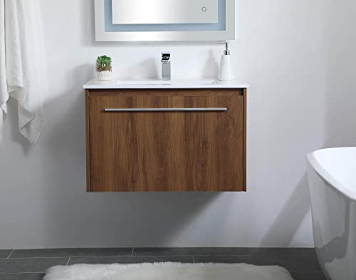 Elegant Kitchen and Bath 30 inch Single Bathroom Floating Vanity - Walnut Brown