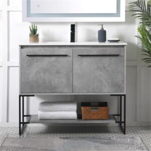 Elegant Decor Gerard 40" Single Porcelain Top Bathroom Vanity in Concrete Gray