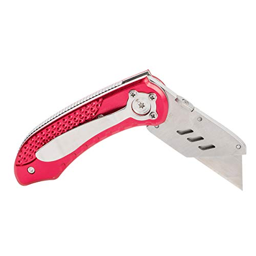 PrvnPro Folding Utility Knife with Belt Latch, Red