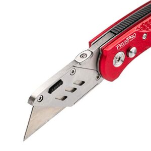 PrvnPro Folding Utility Knife with Belt Latch, Red